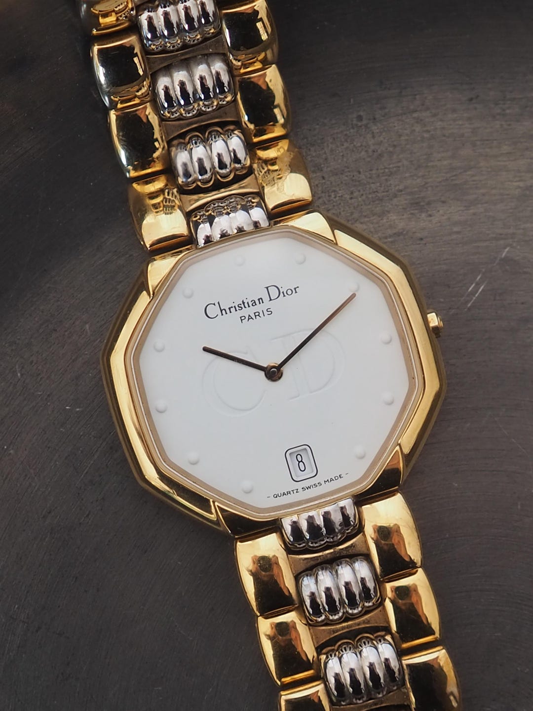 Christian Dior Octagon Watch Gold Silver Metal Quartz Wristwatch Unisex ...