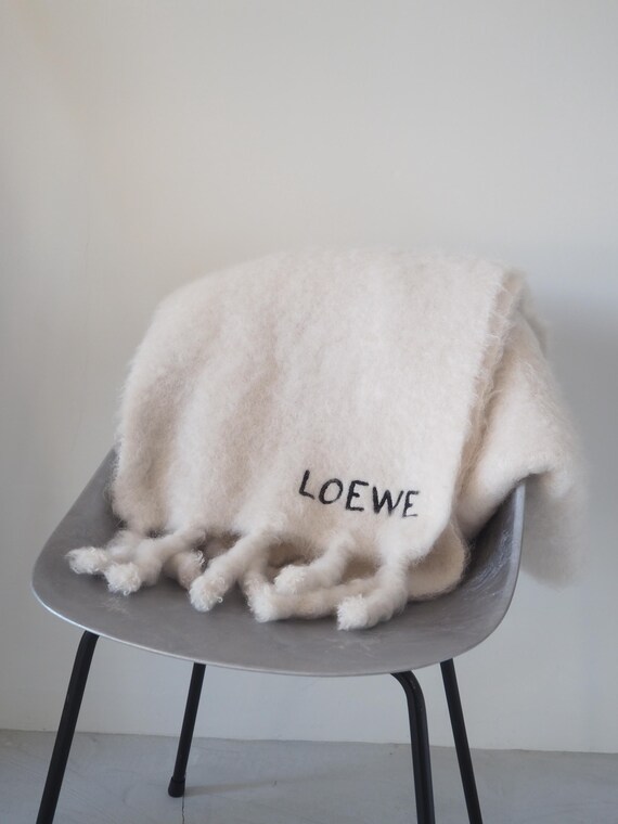 LOEWE Logo Mohair Stole Muffler Off White Vintage Aut… - Gem