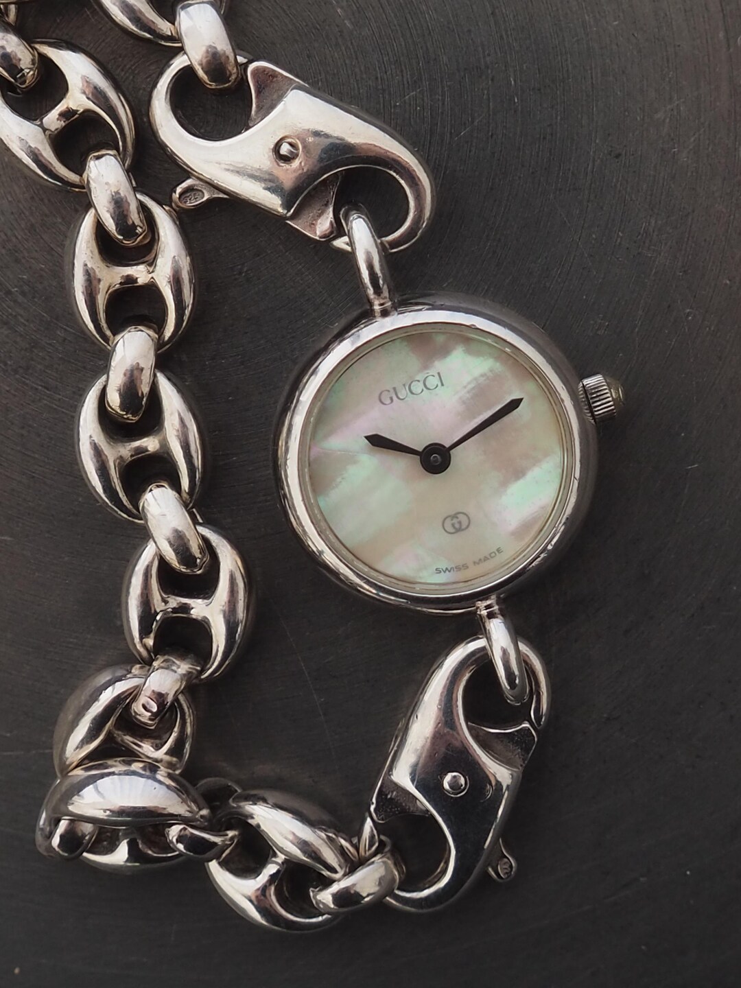 GUCCI Chain Bracelet Watch Wristwatch 2800 Silver 925 Face Shell ...