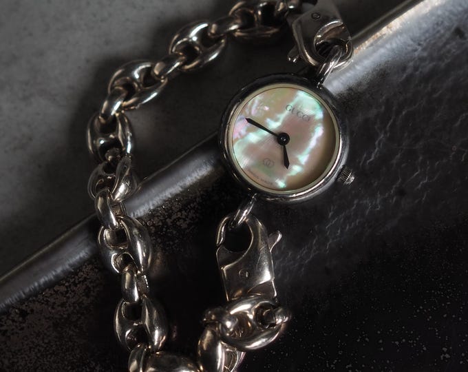 GUCCI Chain Bracelet Watch Wristwatch 2800 Silver 925 Face Shell ...