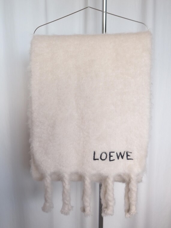 LOEWE Logo Mohair Stole Muffler Off White Vintage Aut… - Gem