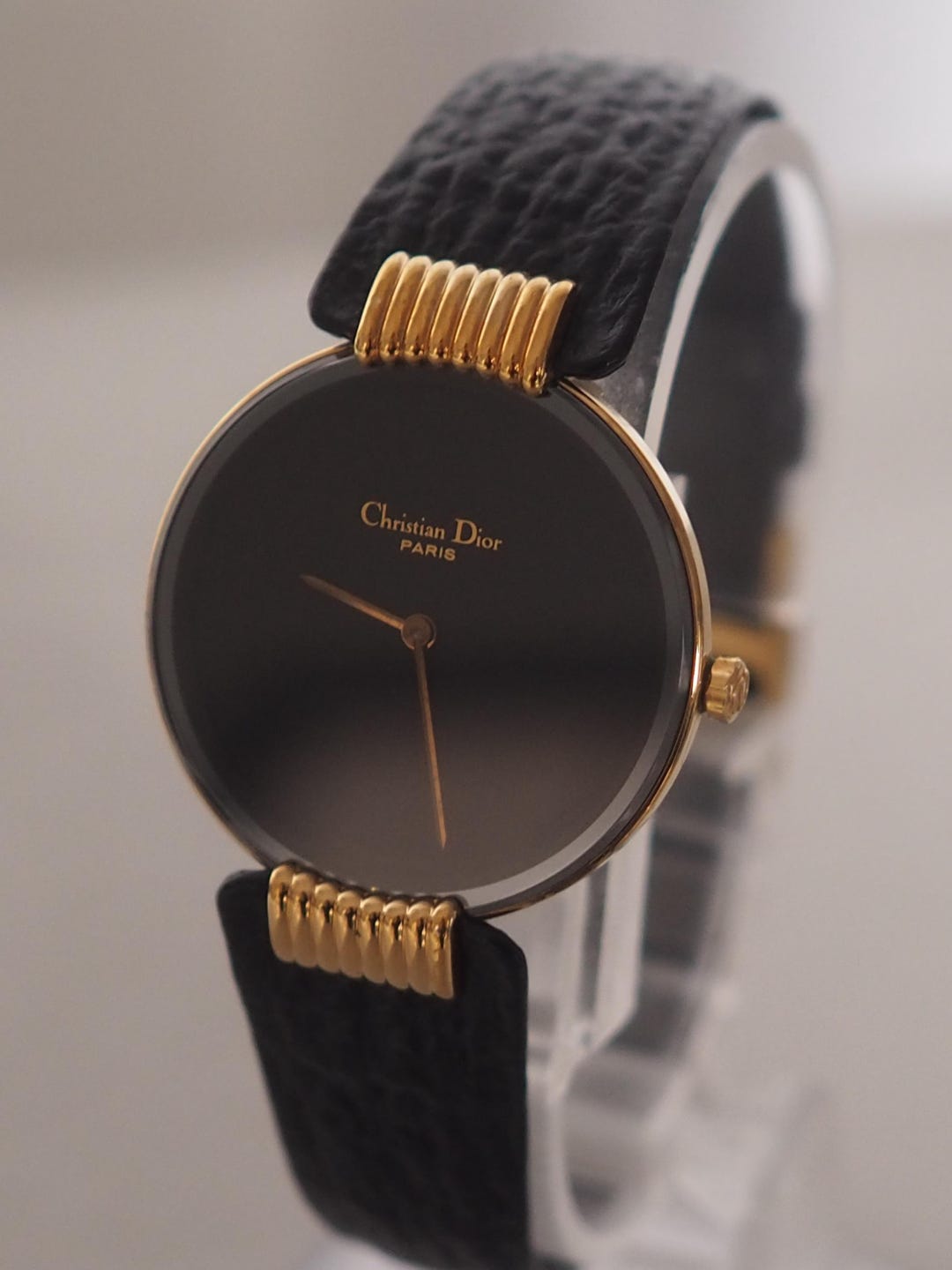 Christian Dior Bagheera Watch Gold Metal Black Leather Quartz Black ...