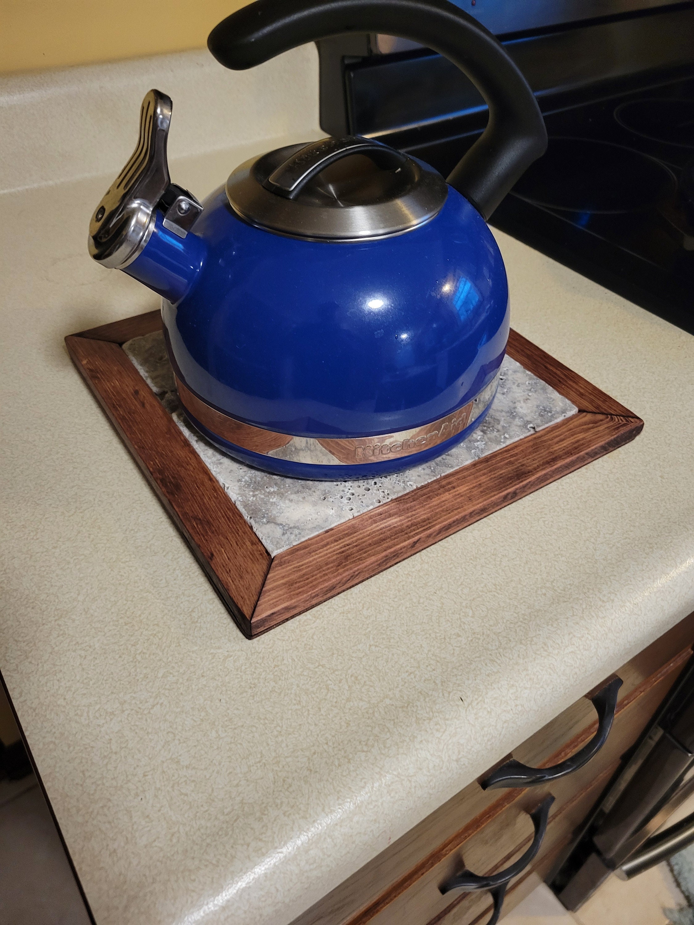 Handcrafted Wood and Natural Stone Trivet Claros Silver Tumbled Trivet ...