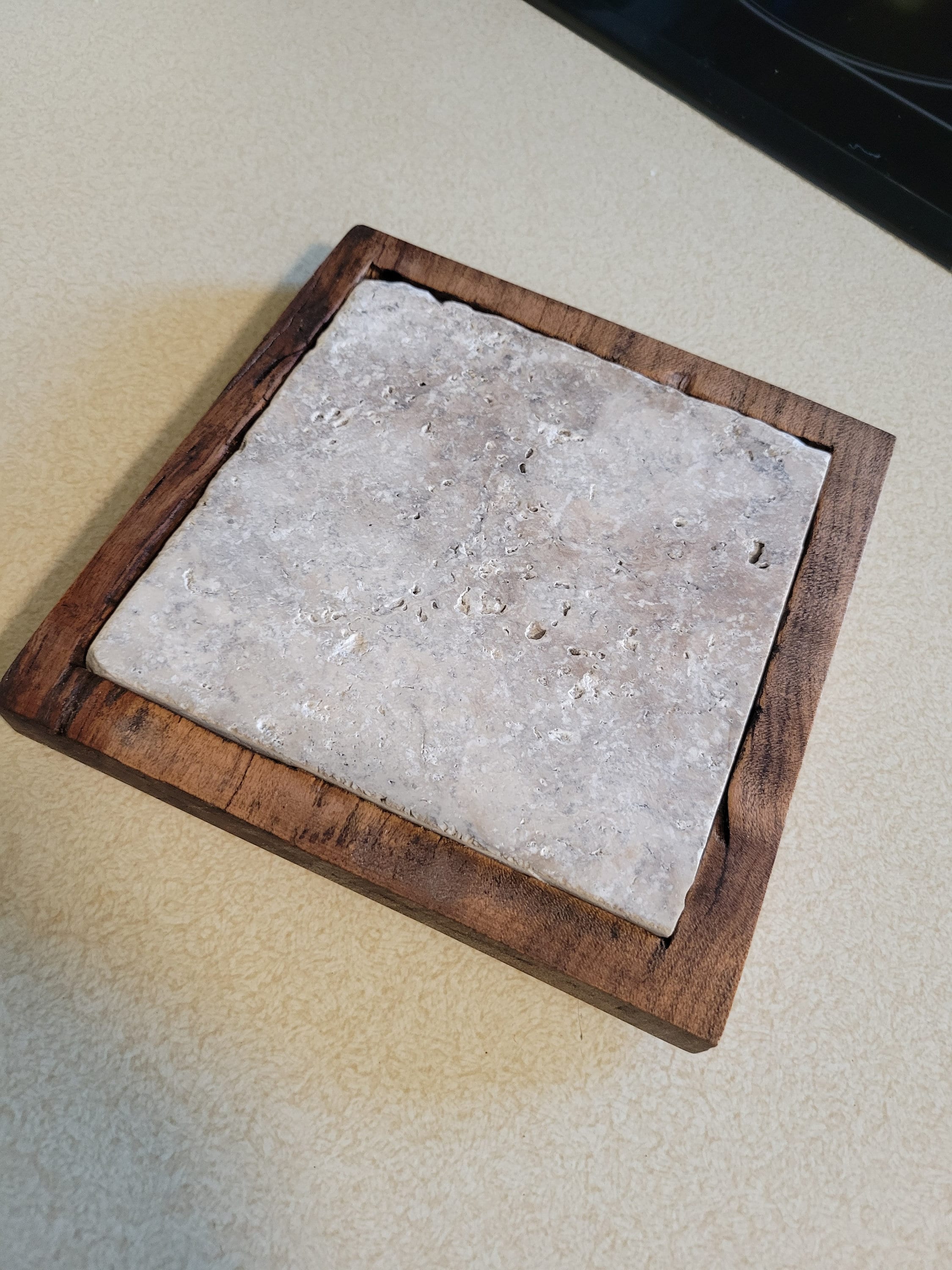 Handcrafted Wood and Natural Stone Trivet Claros Silver Tumbled Trivet ...