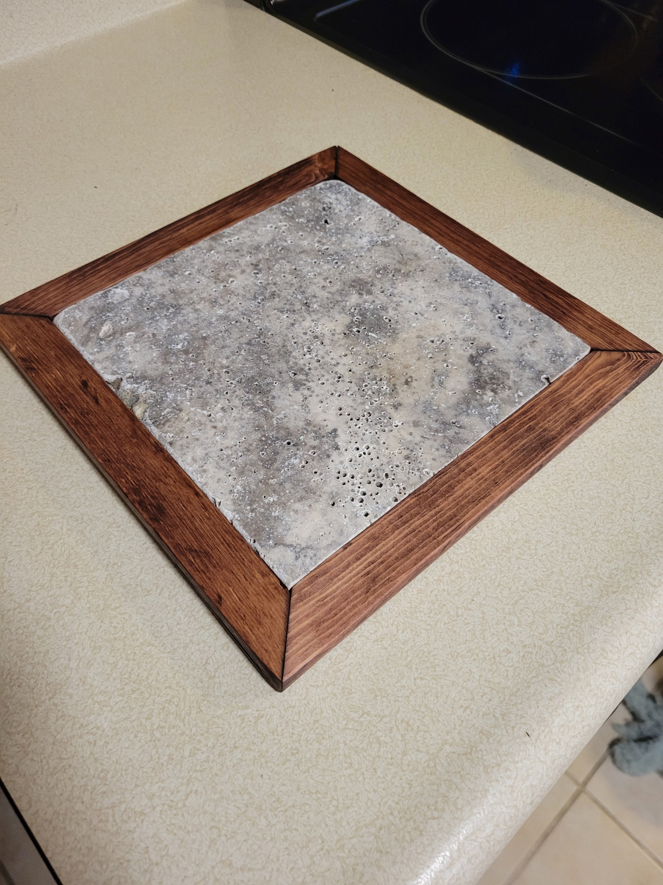 Handcrafted Wood and Natural Stone Trivet Claros Silver Tumbled Trivet ...