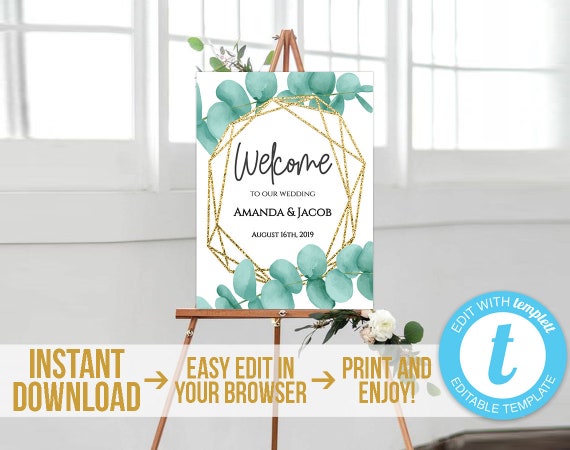 Paper & Party Supplies Eucalyptus Welcome Sign W1220 Greenery Wedding ...