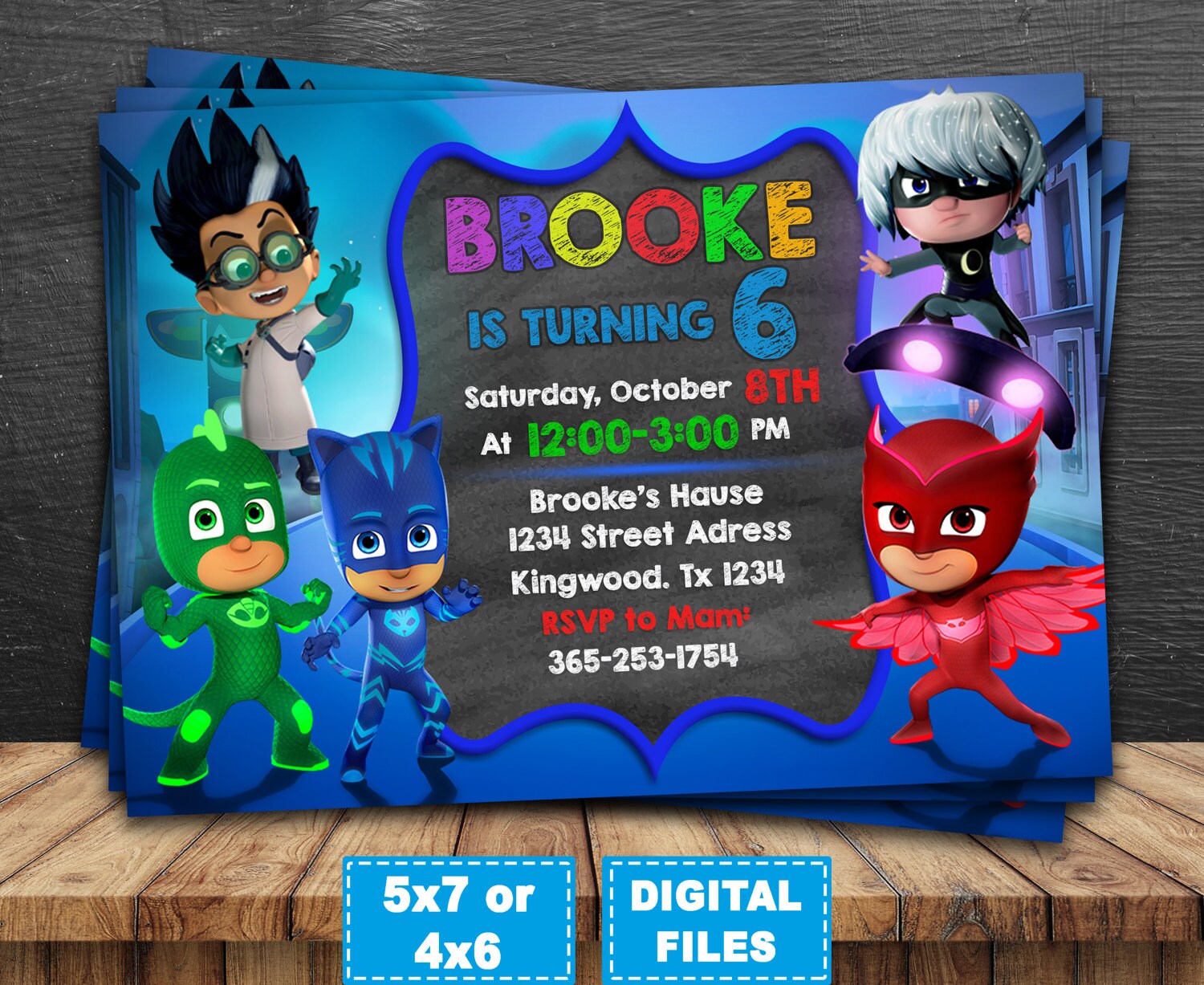 Pj masks invitation pj masks birthday invitation pj masks | Etsy