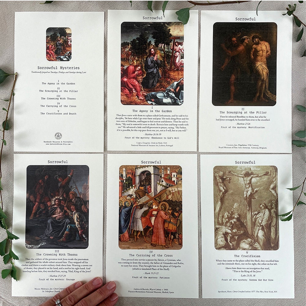 The Sorrowful Mysteries mysteries of the Rosary Meditation Cards - Etsy
