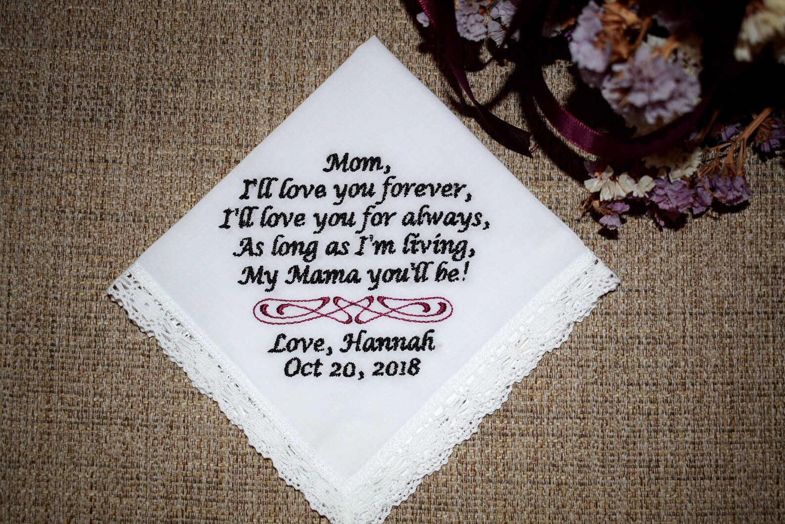 Mother of the Bride Handkerchief From Bride, Embroidered Wedding Gift ...