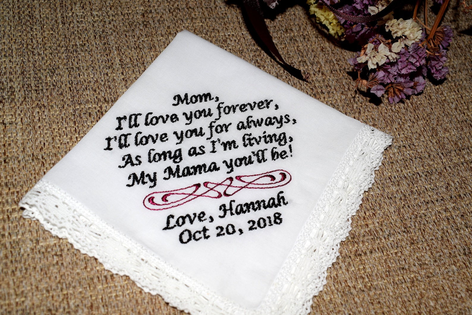 Mother of the Bride Handkerchief From Bride, Embroidered Wedding Gift ...