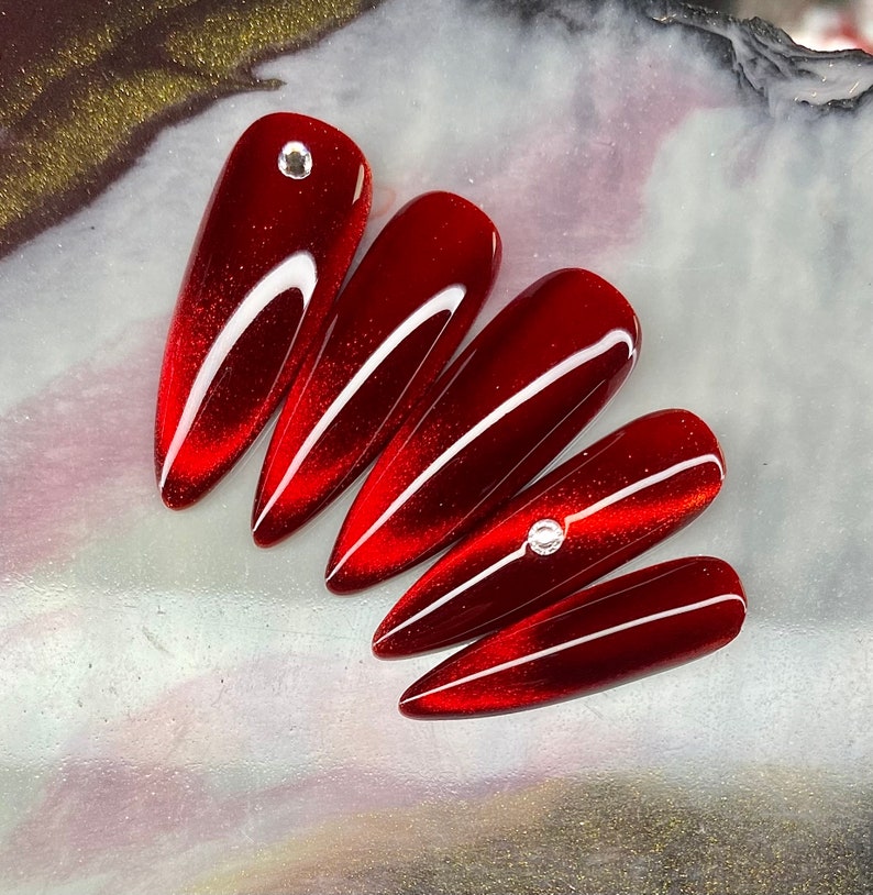 RUBY SLIPPER Après Gel X Nails Flashy Red Jelly Over Silver Cat Eye W ...