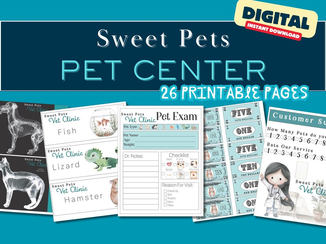Instant Download PDF Pet Vet Center Dramatic Play Numbers and Letters ...