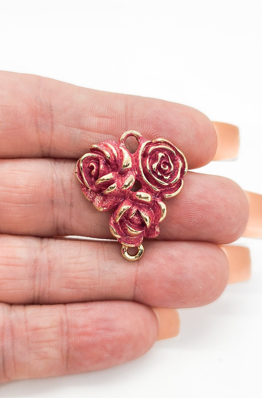 Brass Patina Rose Connectors Rose Jewelry Connectors Pink Patina Rose ...