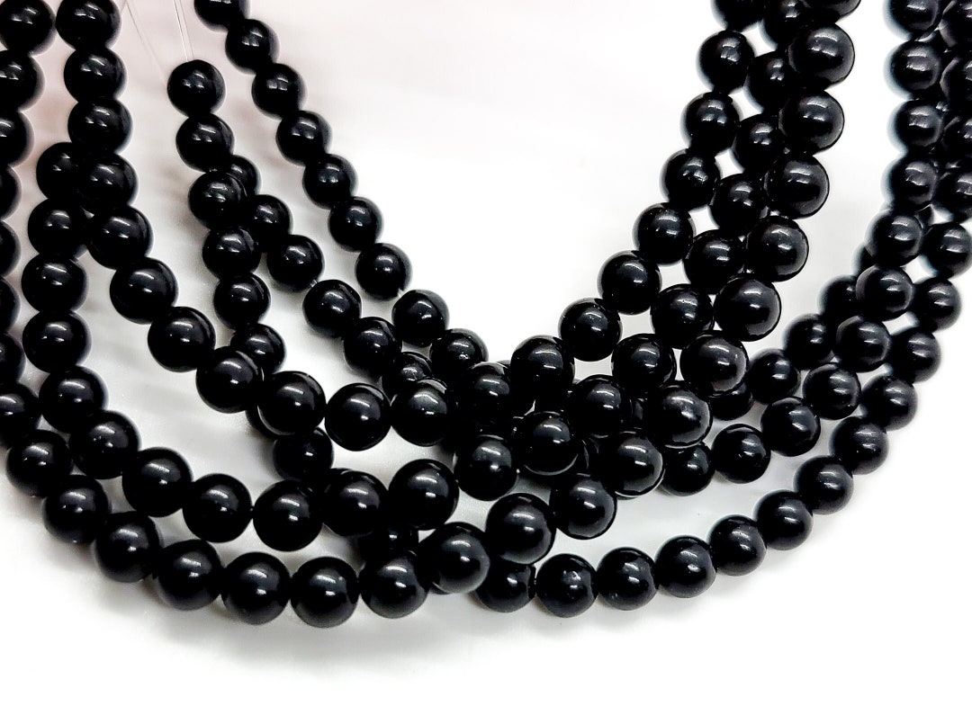 Natural Black Stone Beads Black Stone Gemstone Beads Small Round Spacer ...
