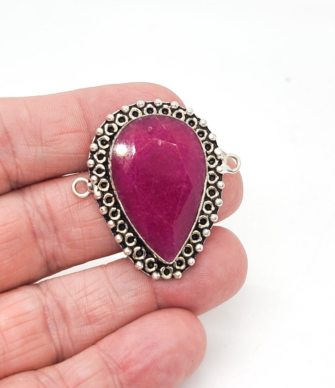 Faceted Ruby Gemstone Connector Ruby Gemstone Pendants Silver Link Connectors Gemstone Earring ...