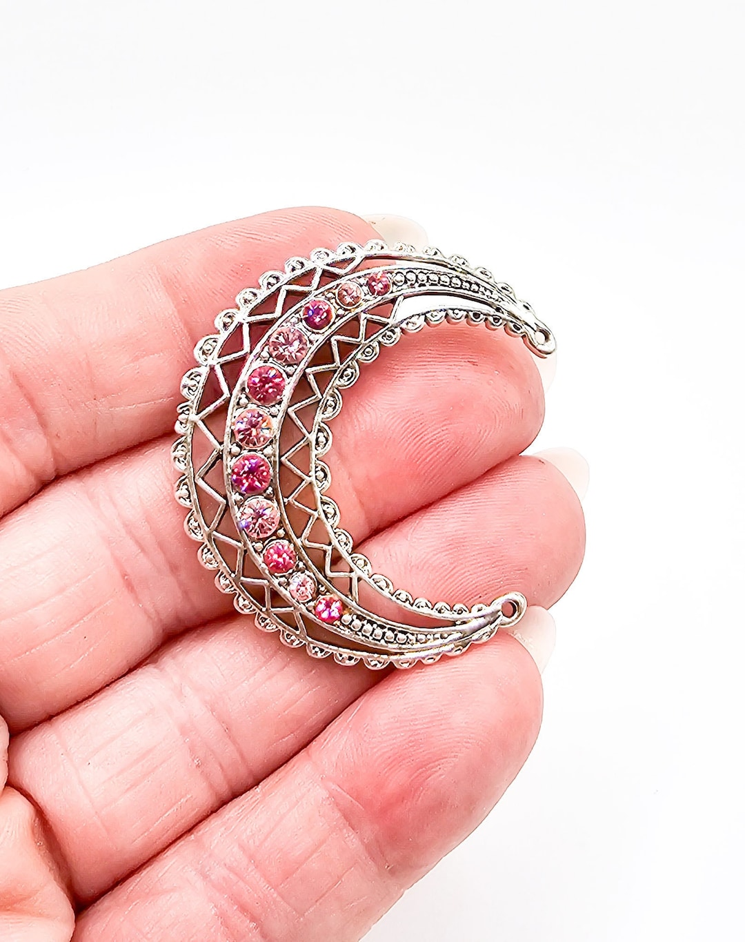 Silver Large Cresent Moon Pendant, Crystal Moon Pendant, Sterling ...