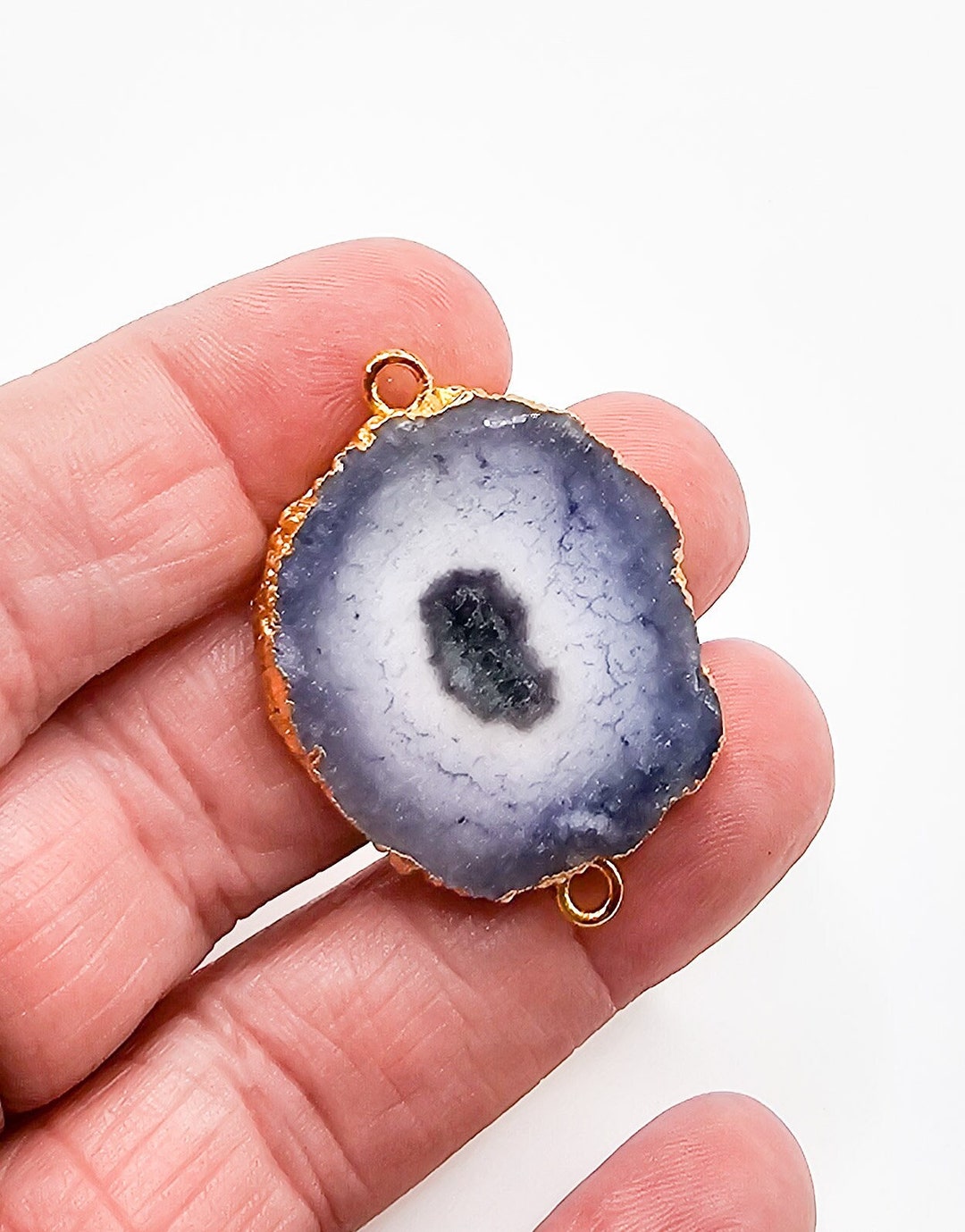 Natural Gemstone Connectors Link Quartz Gemstone Connector Purple Druzy Charms Gold Link ...