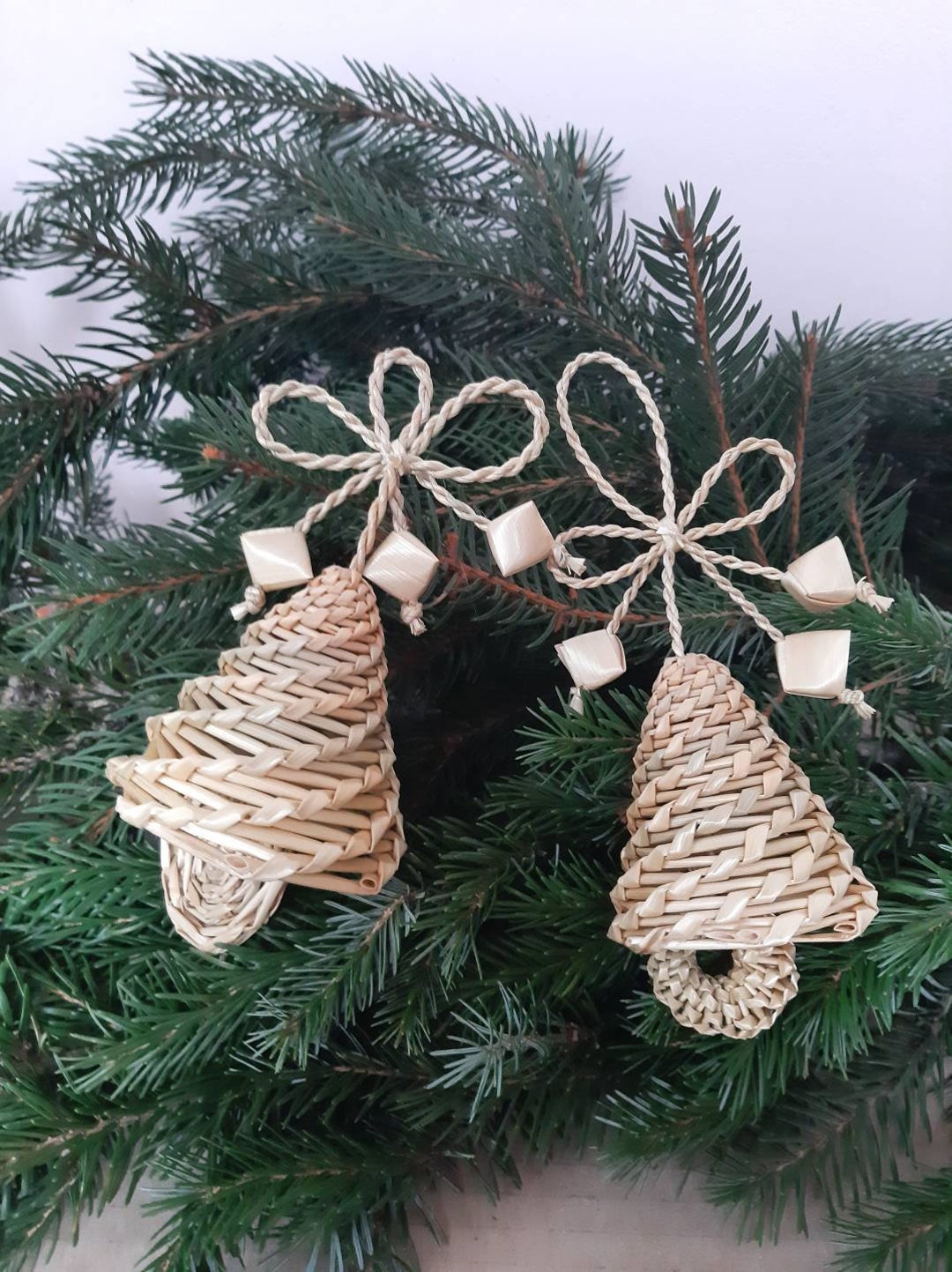 Christmas Straw Bells, Set of 5 Bells, Christmas Tree Decoration, Eco ...