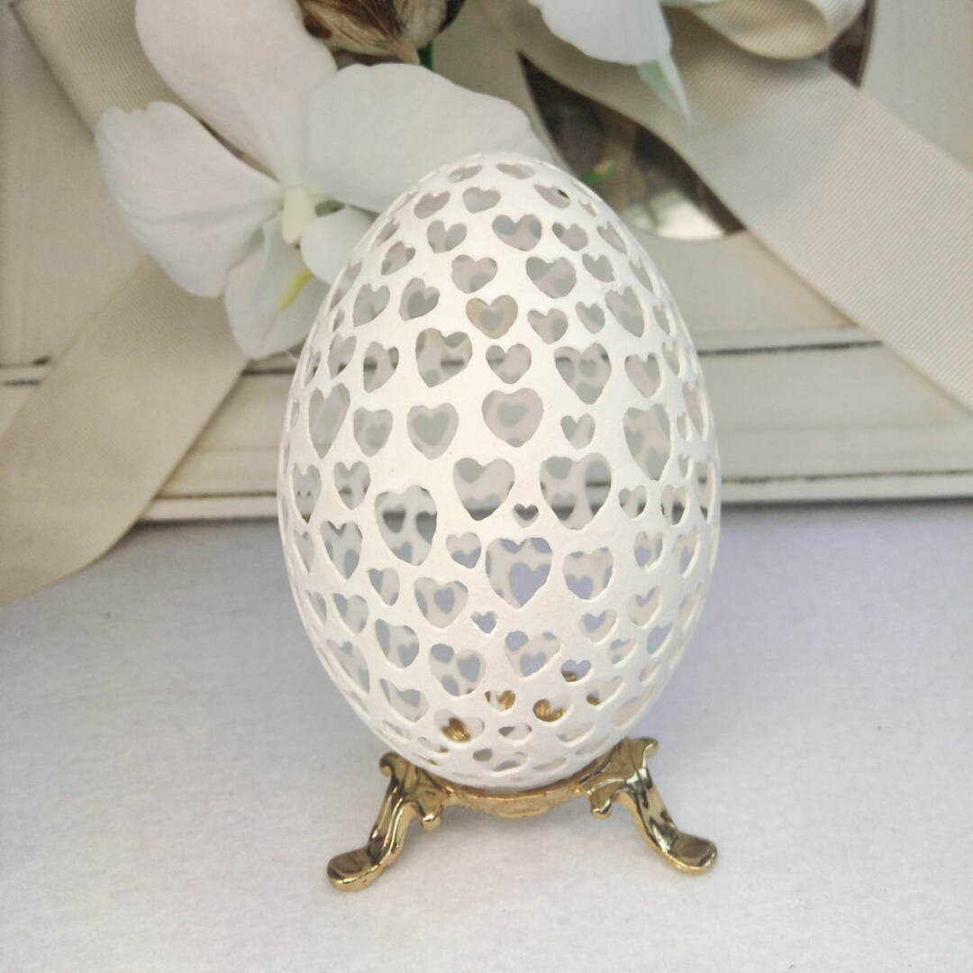 Carved Egg Decorated Goose Egg Shell Unique Gift With Heart Handcrafted ...