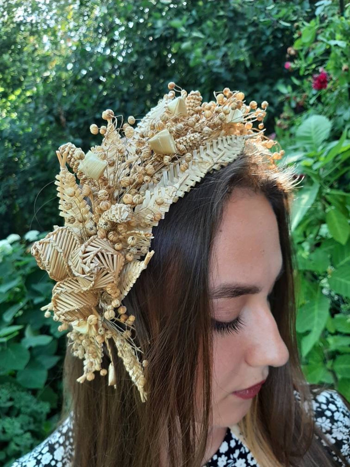Faery Crown Straw Tiara Handmade Wild Straw Flower - Etsy