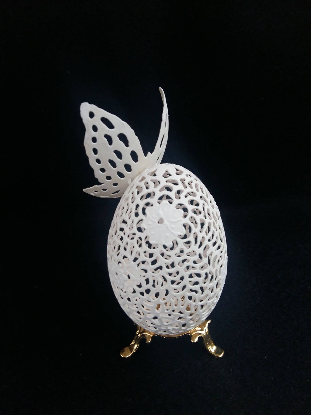 Carved Goose Eggshell Ornament, Butterfly Lace Egg Art - Etsy
