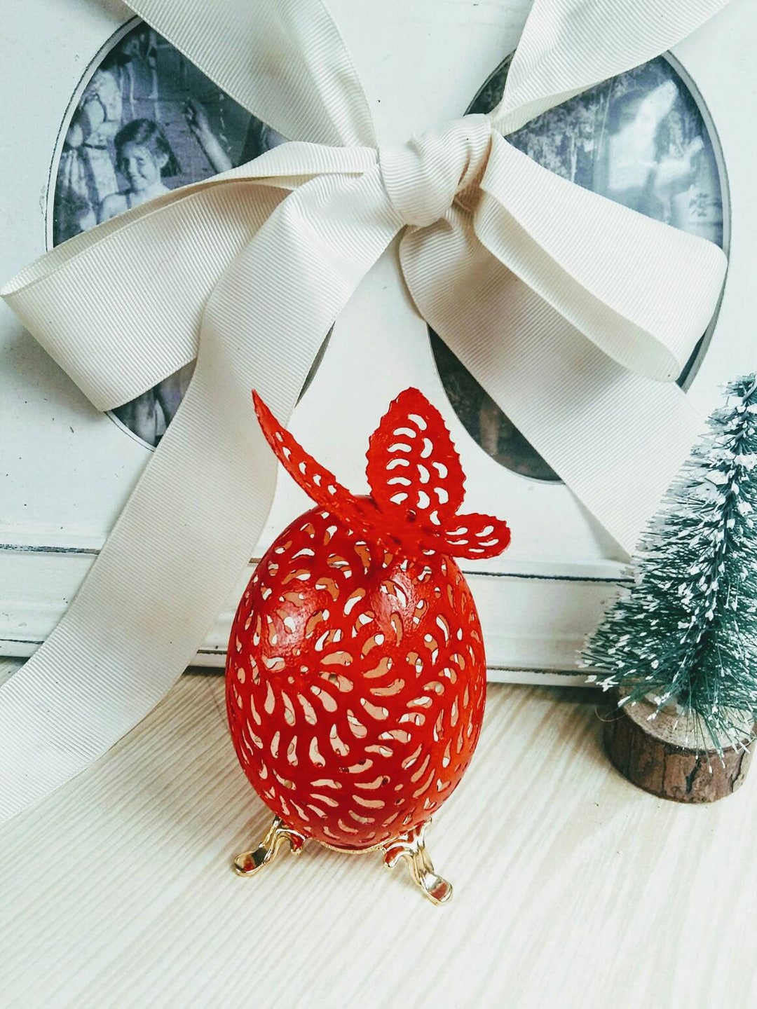Carved Goose Eggshell, Lace Butterfly, Red Ornament, Unique Egg Art - Etsy