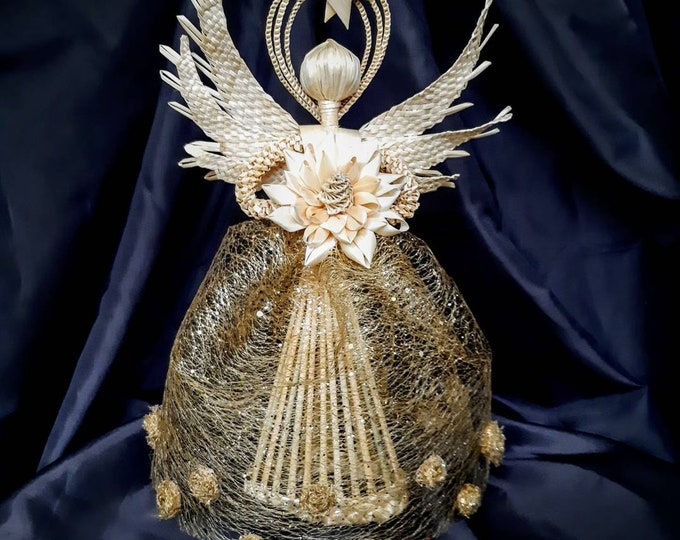 Christmas Tree Topper,straw Angel Ornament, Bright Blessings Angel ...