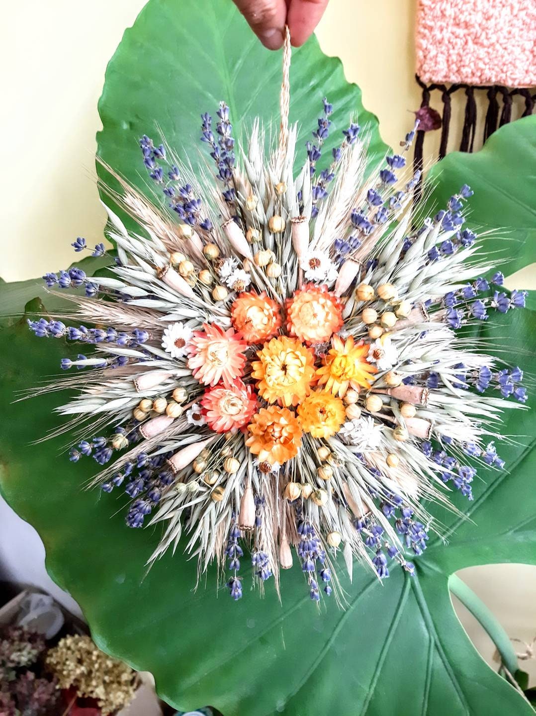 Door Handing Dried Flowers Wreath Lavender Wreathround - Etsy