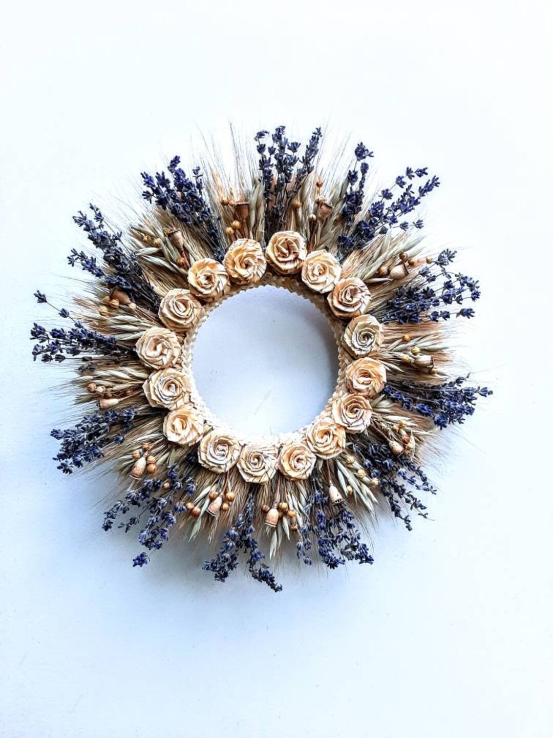 Lavender Wreath and Wildflowers, Flowers and Ears of Rye, Wreath of ...