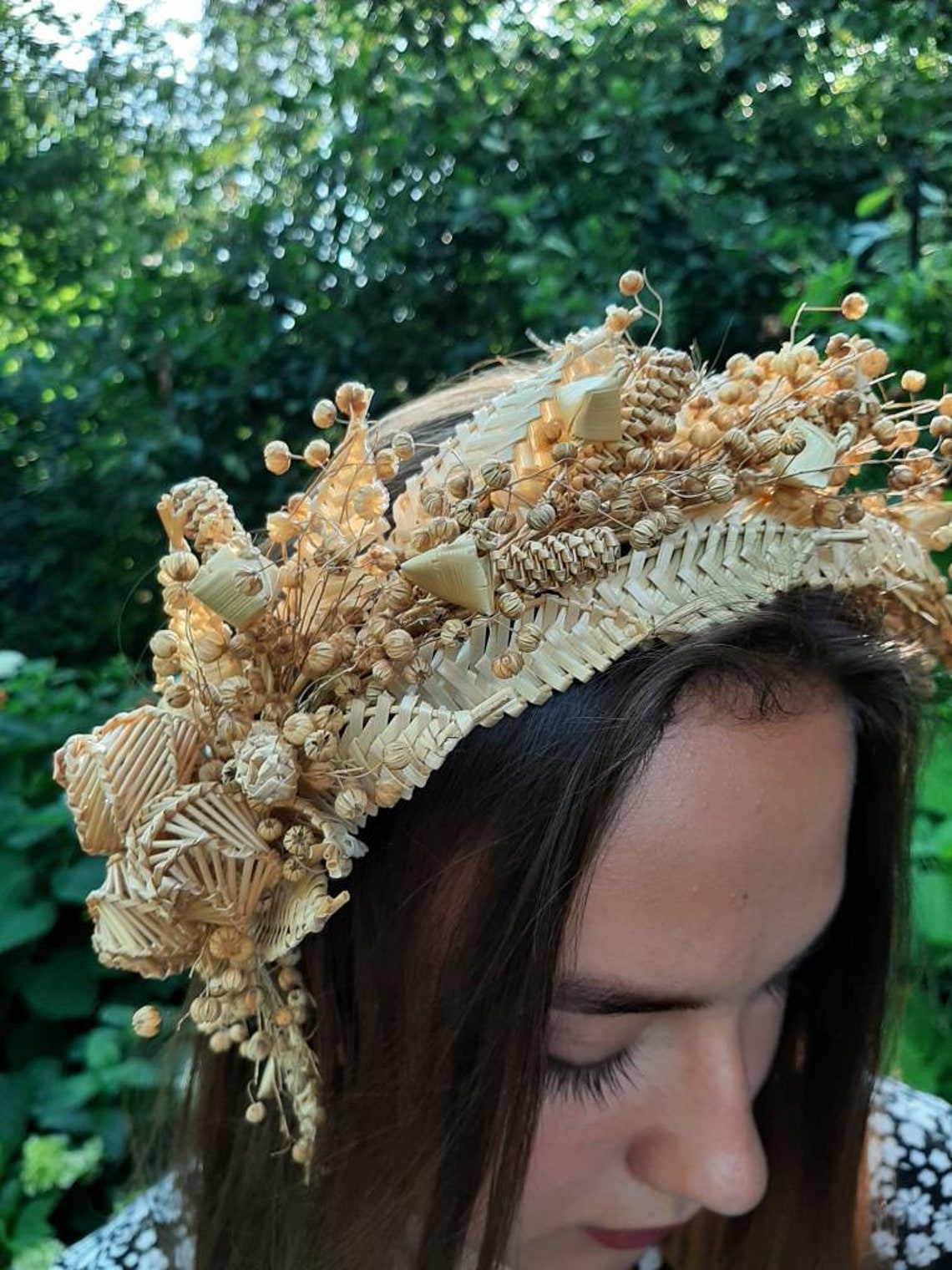 Faery Crown Straw Tiara Handmade Wild Straw Flower - Etsy
