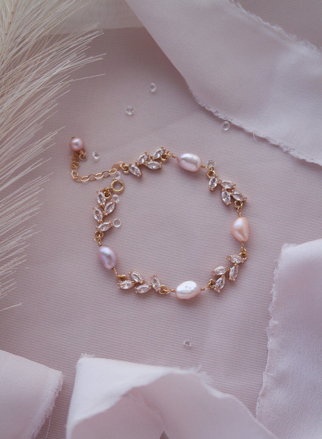 Pearl Bridal Bracelet, Gold Pearl Wedding Bracelet, Bridesmaid Gifts ...