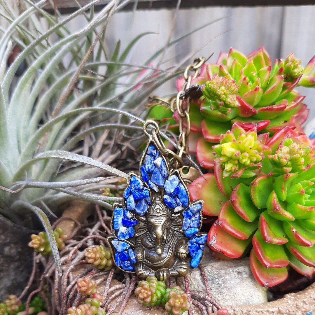 Ganesha Lapis Lazuli Car Hanger, Car Charm, Ganesh, Rear View Mirror ...