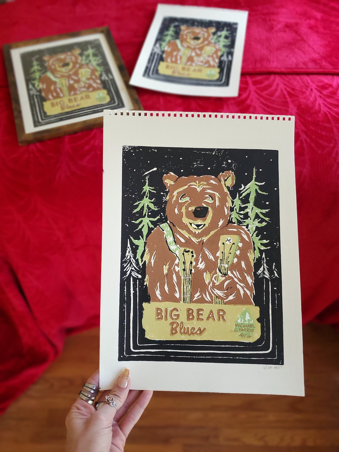 Big Bear Blues Poster, Michael C Parris, Handcarved Linoleum Block ...