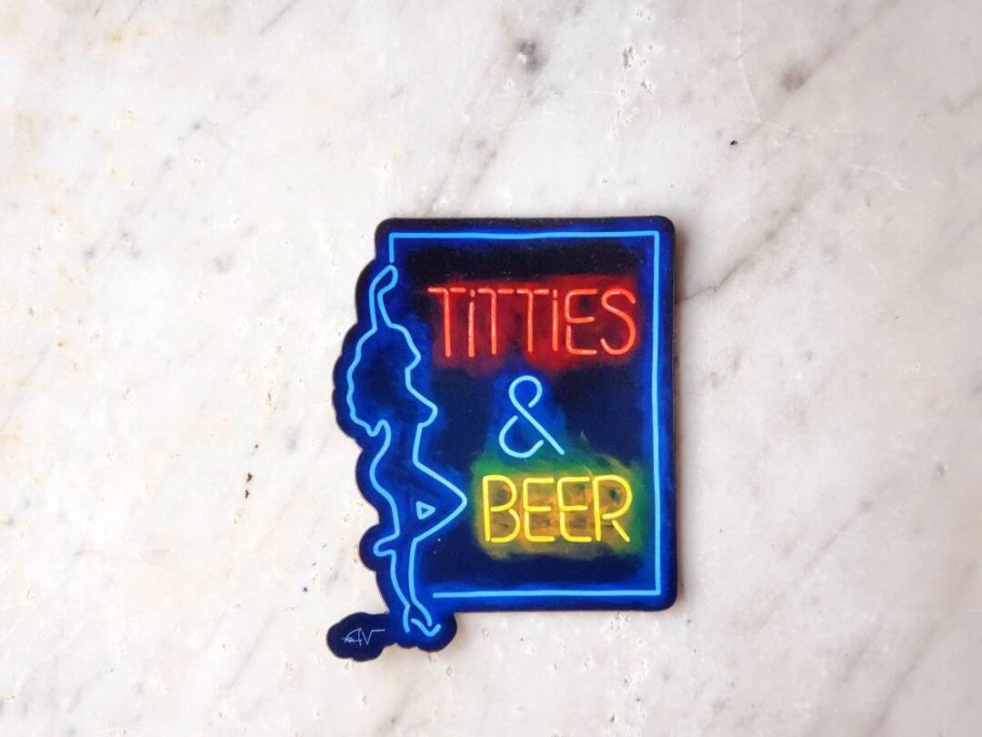 Titties & Beer Neon Sign Magnet, Ramblin Arts, Amanda Visger - Etsy