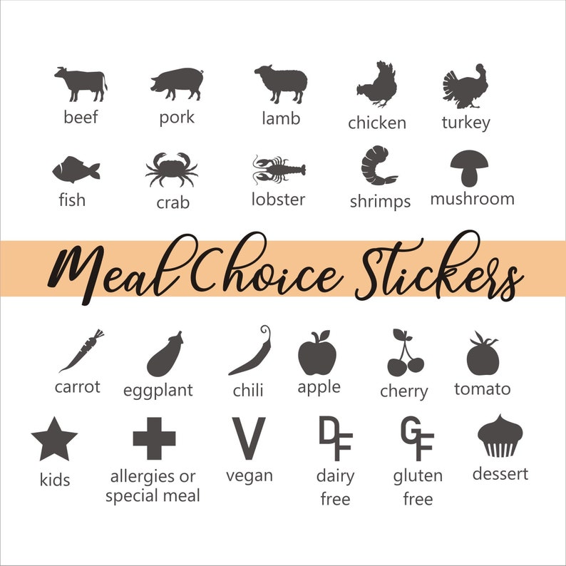 Menu stickers Meal Stickers Wedding Menu Choice Sticker | Etsy