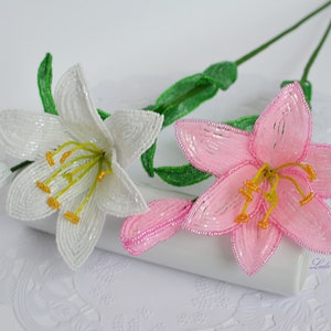 Beaded Lily, French Beaded Flower, Pink Lily, White Lily Branch, Easter ...