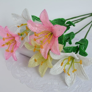 Beaded Lily, French Beaded Flowers, Lily Branch, Garden Lily, Easter ...