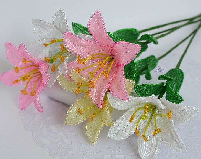 Beaded Lily, French Beaded Flowers, Lily Branch, Garden Lily, Easter ...