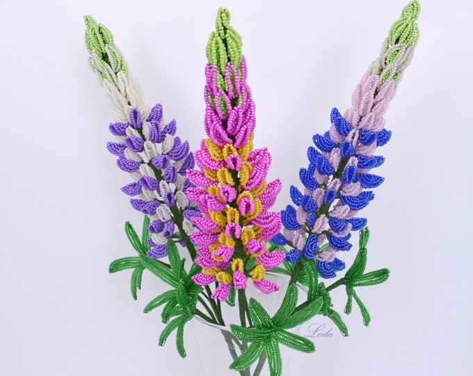 French Beaded Flowers, Lupine of Beads, Wild Flowers, Texas Bluebonnets ...