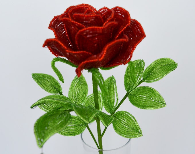 Beaded Rose, French Beaded Flowers, Stem Red Rose, Eternal Rose, Rose ...