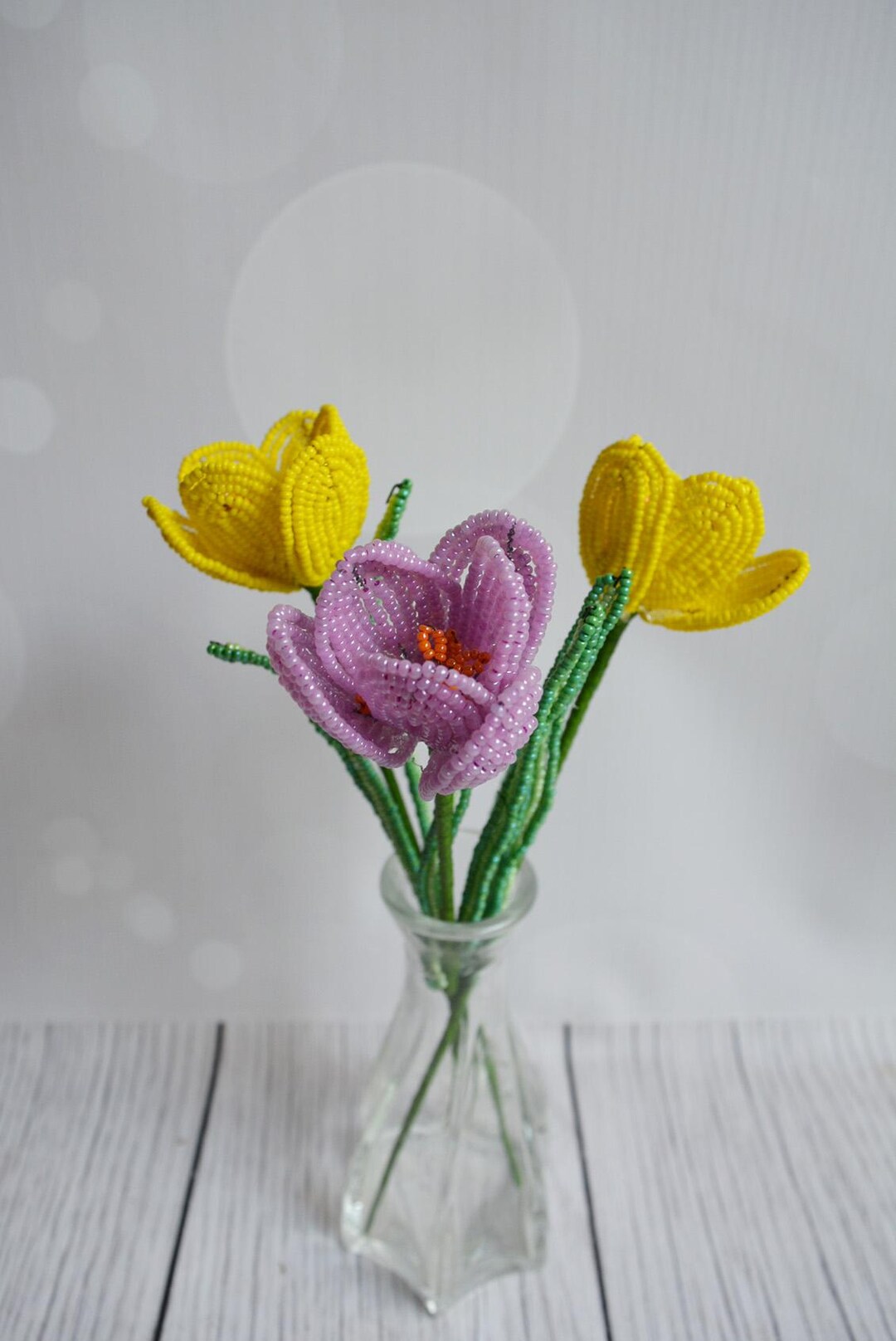 Beaded Crocus Flower Bouquet, Artificial Spring Decor - Etsy