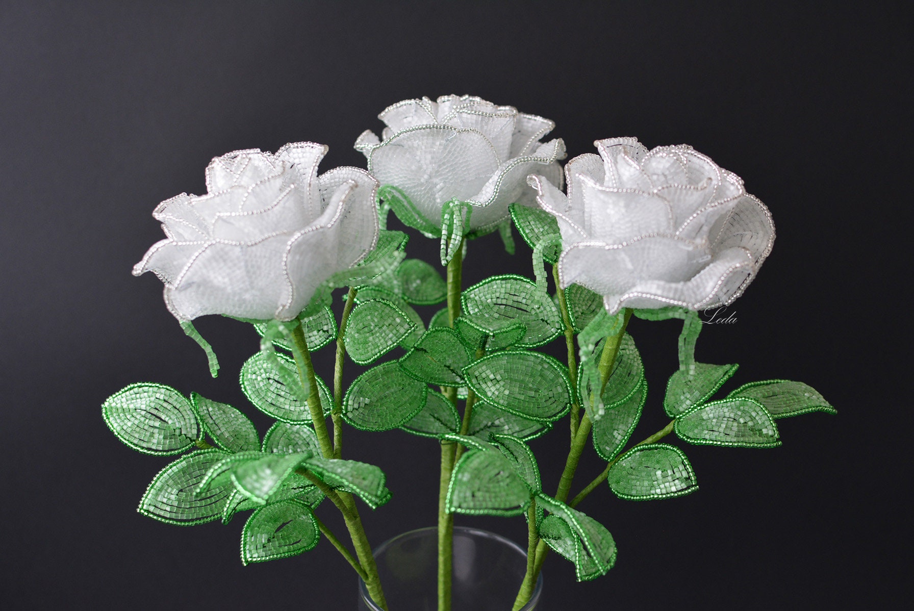 Bouquet beaded roses white roses set of 3 beaded roses | Etsy