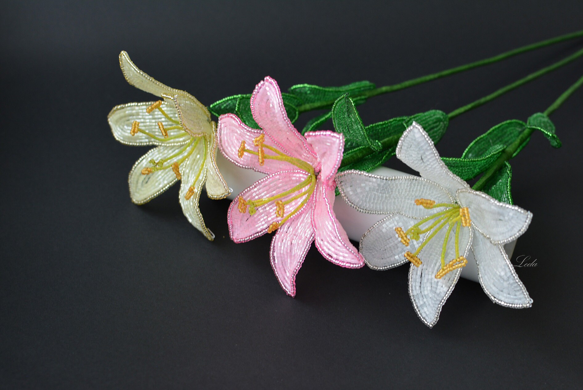 Beaded Lily French Beaded Flowers Lily Branch Easter Lily | Etsy