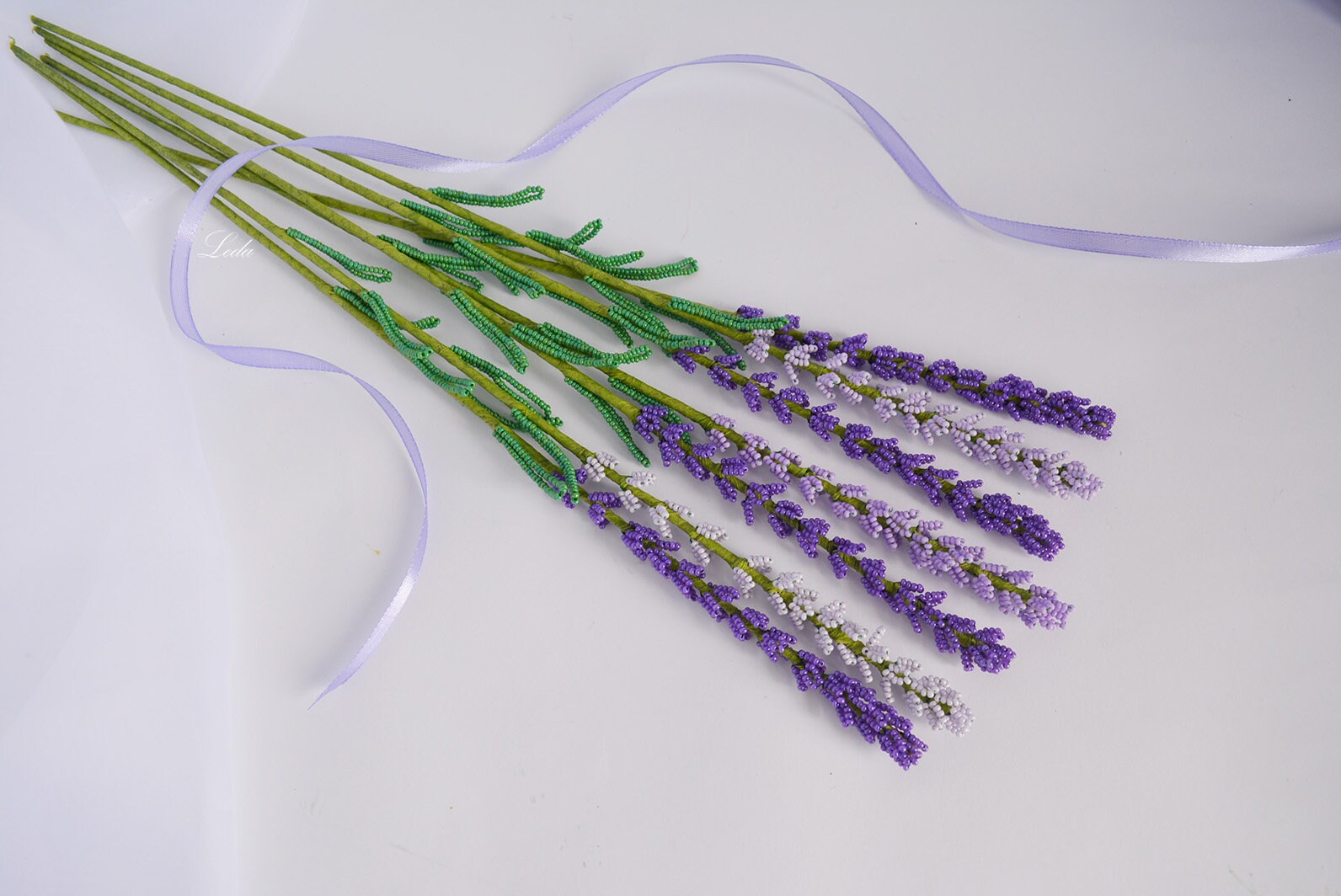 Bouquet of 7 Lavender stems beaded flower beaded lavender | Etsy