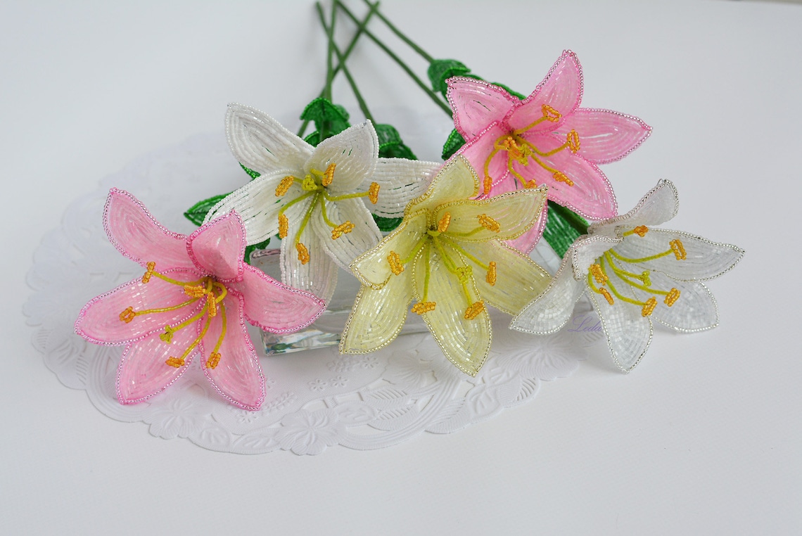 Beaded Lily French Beaded Flowers Lily Branch Garden Lily - Etsy UK