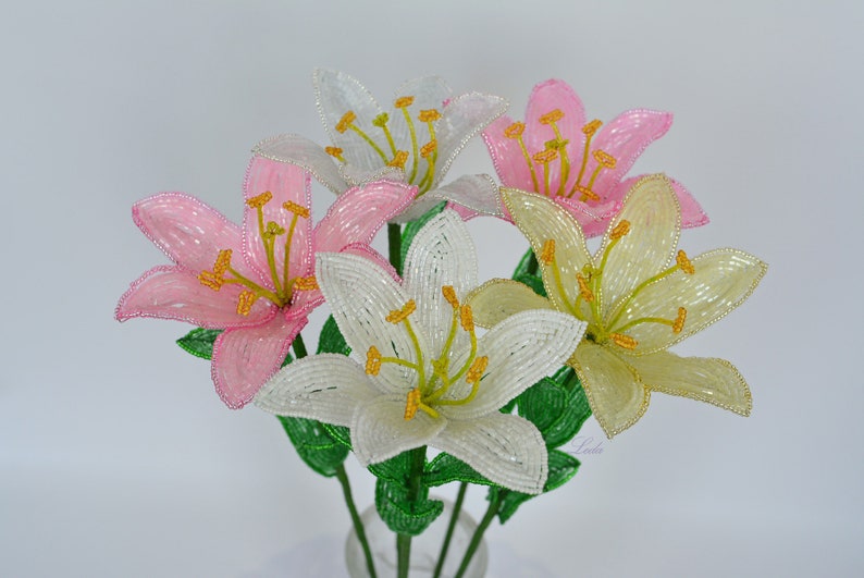 Beaded Lily French Beaded Flowers Lily Branch Garden Lily | Etsy