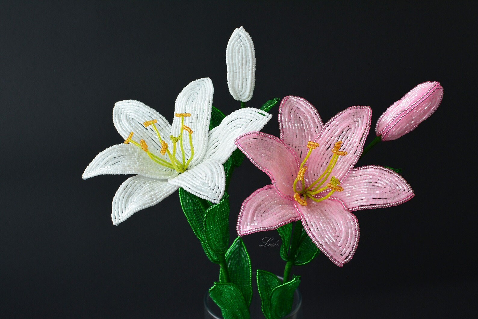 Beaded Lily French Beaded Flower Pink Lily White Lily - Etsy