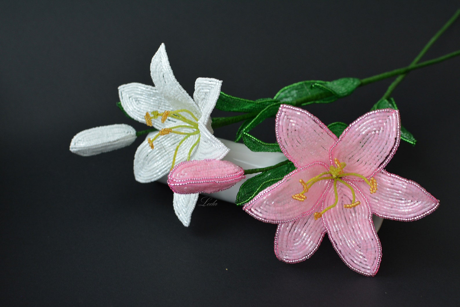 Beaded Lily French Beaded Flower Pink Lily White Lily - Etsy