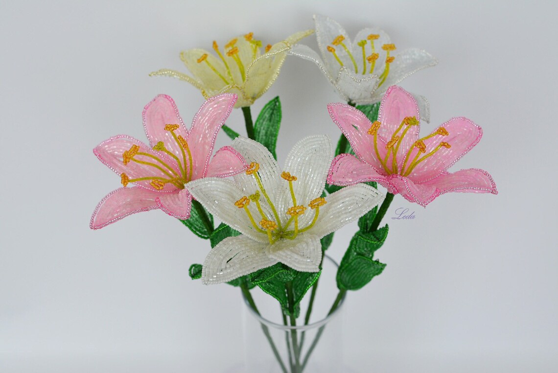 Beaded Lily French Beaded Flowers Lily Branch Garden Lily | Etsy