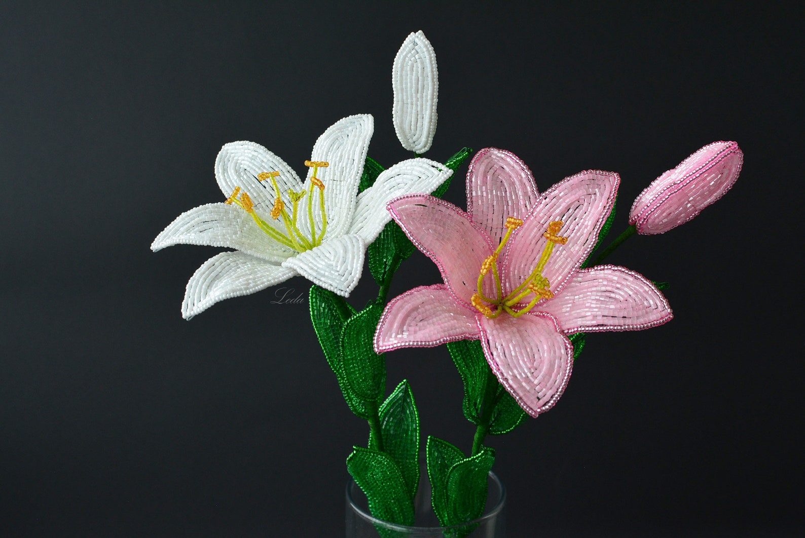 Beaded Lily french beaded flower pink lily white lily | Etsy
